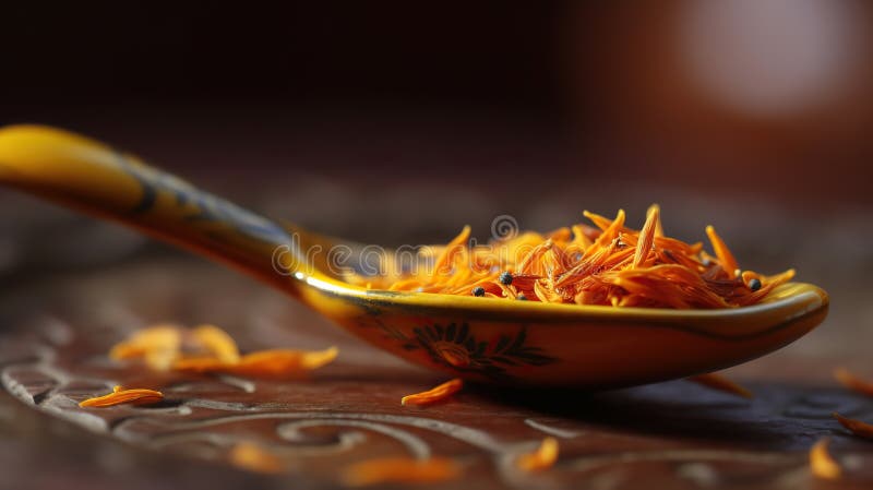 Macro View of a Single Saffron Spice on a Spoon, Exquisite Detail of ...