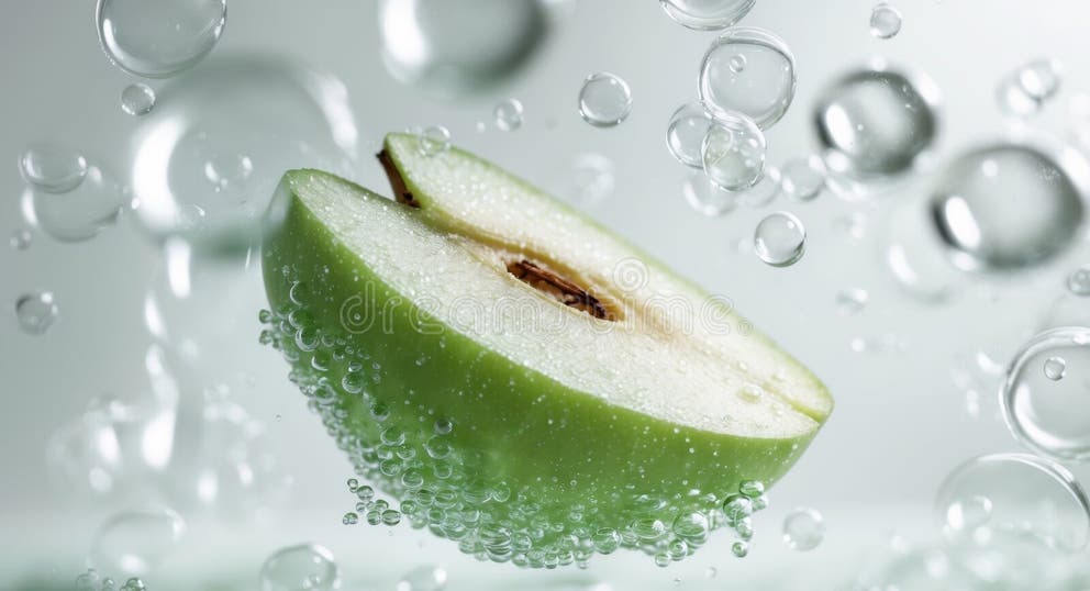 Macro View of Sliced Green Apple Submerged in Clear Bubbles. Stock ...