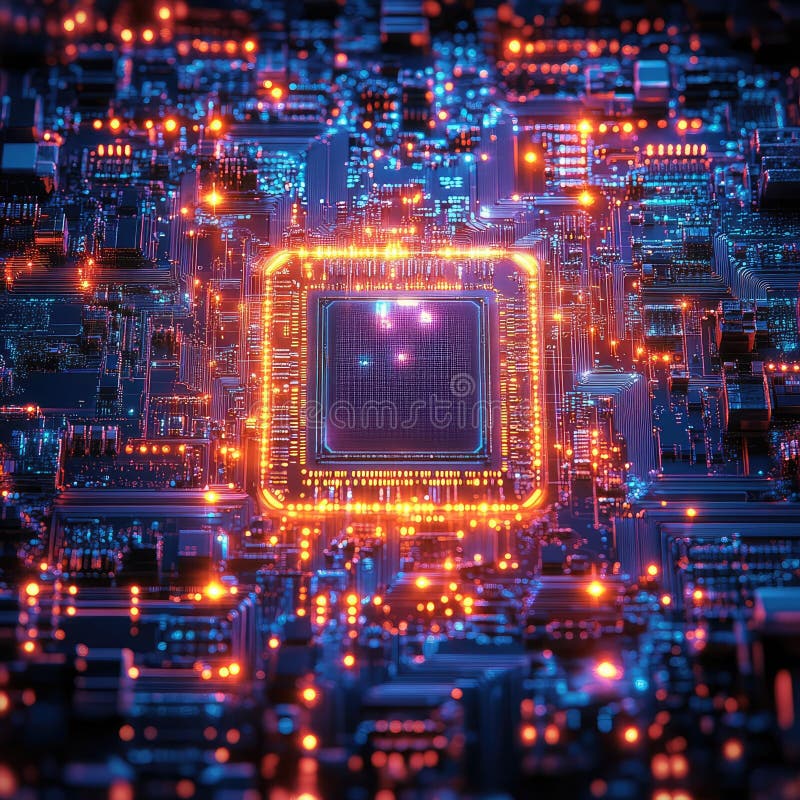 Macro View of a State-of-the-Art AI Microchip with Luminous Circuits ...