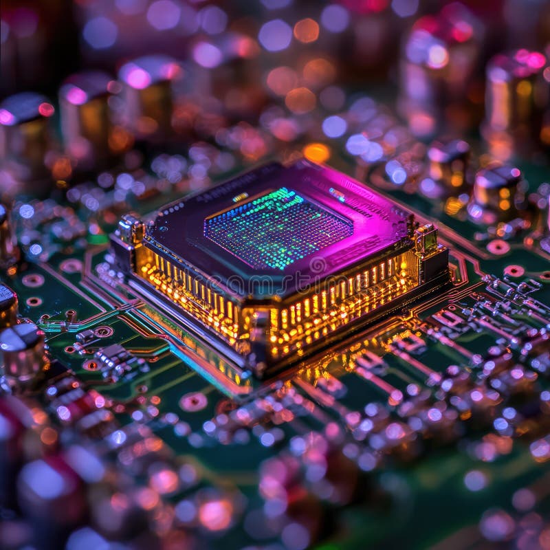 Macro View of a State-of-the-Art AI Microchip with Luminous Circuits ...