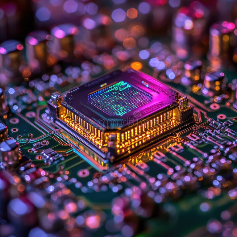 Macro View of a State-of-the-Art AI Microchip with Luminous Circuits ...