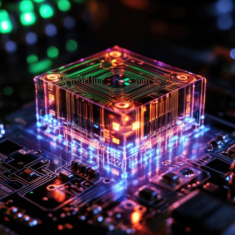 Macro View of a State-of-the-Art AI Microchip with Luminous Circuits ...