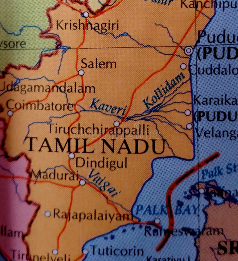 Tamil Nadu Map. District Ways Map Of Tamil Nadu With Name. Vector ...