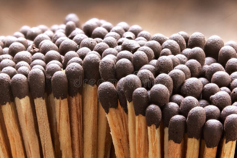 Macro View Tightly Packed Wooden Matchsticks Top Match Head Tips Stock ...