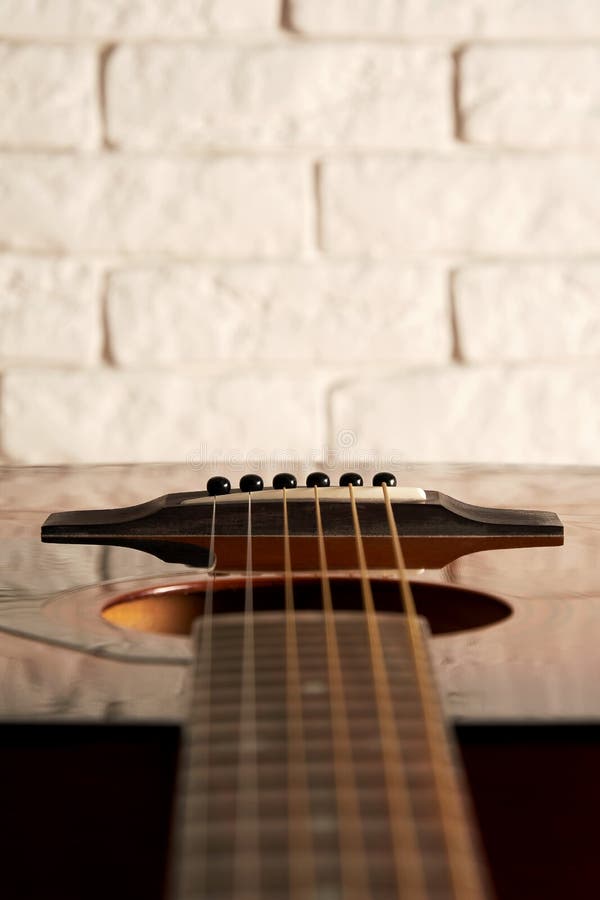 Macro View of a Traditional Guitar Neck and Bridge with Strings Stock ...