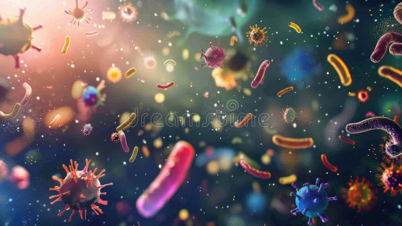 Macro View of Various Microbes Virus Cells and Bacteria Against ...