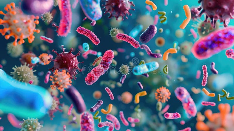 Macro View of Various Microbes Virus Cells and Bacteria Against ...