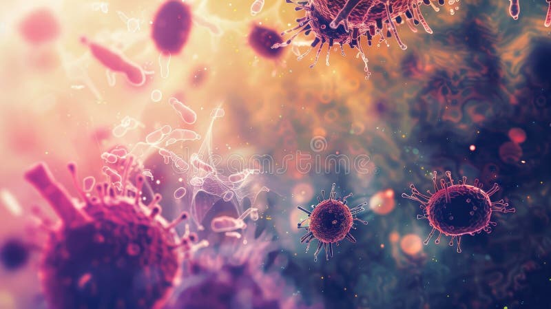 Macro View of Various Microbes Virus Cells and Bacteria Against ...