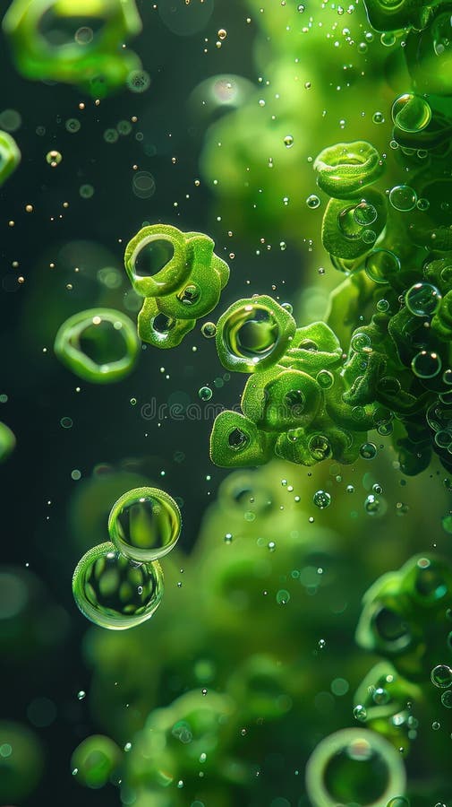 A Macro View of Vibrant Green Algae Particles Floating in Freshwater ...