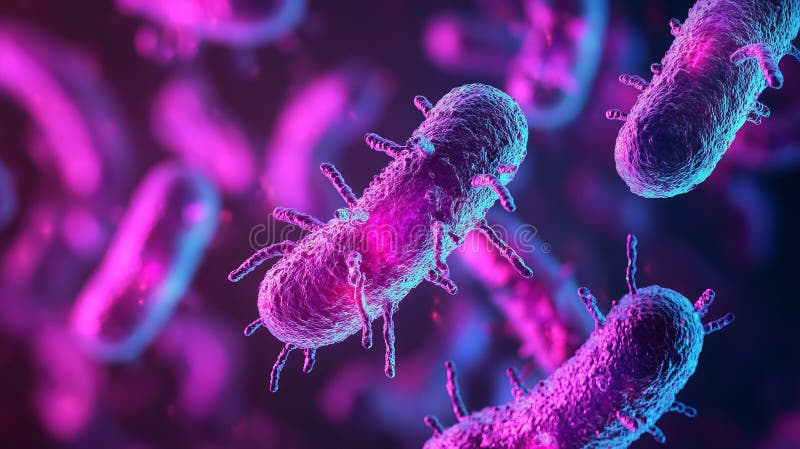 Macro View of Vibrant Microbiome Bacteria Glowing in Neon Colors within ...