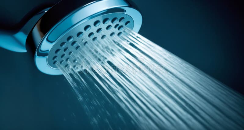 Macro View of Water Cascading from the Shower in the Bathroom Stock ...