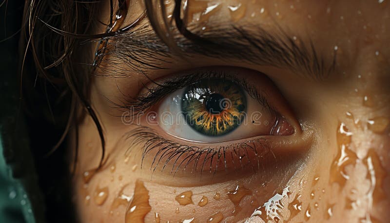 Macro View of a Wet Eye, Reflecting Nature Freshness Generated by AI ...