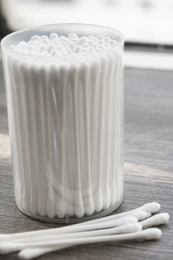 Macro View of White Cotton Ear Cleaning Buds Arranged in White ...