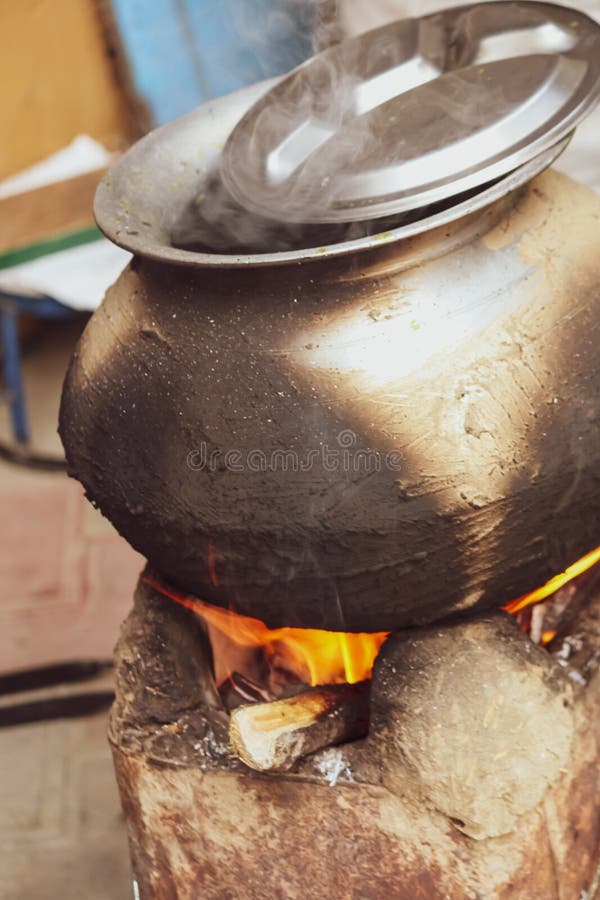 A Vintage Look of a Pot on the Fire Stock Image - Image of outdoor ...