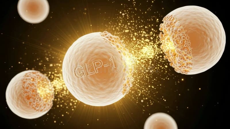 Glowing GLP-1 Molecule Interaction between Golden Biological Cells on ...
