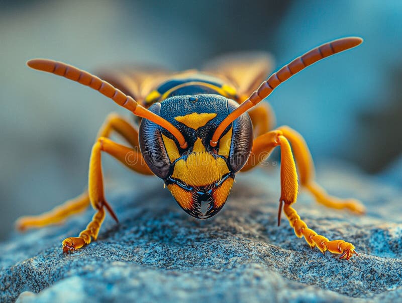 Macro Wasp Showcasing Its Large Compound Eyes and Antennae Stock Image ...