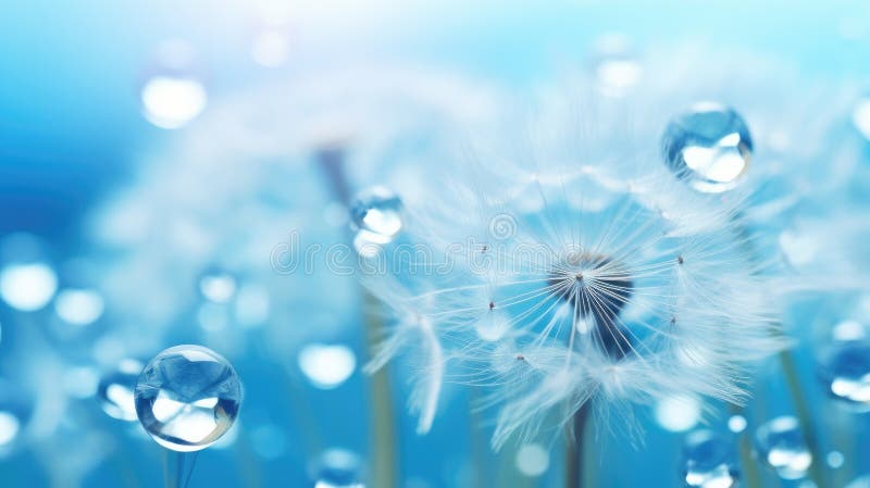 Macro Water Drop Background on White Dandelion Seeds Stock Illustration ...