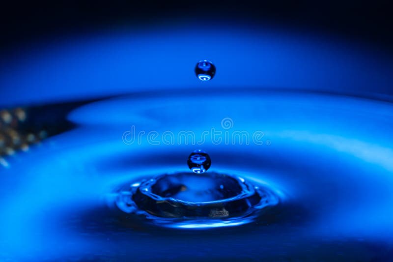 Macro Water Drop on a Blue Background and Circles on it. Round Water ...