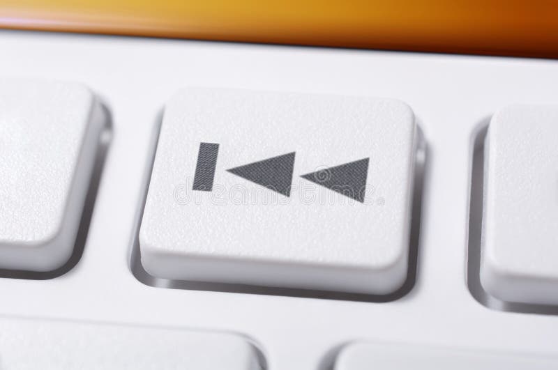 Macro of a White Skip Backward Button of a White Remote Control for a ...