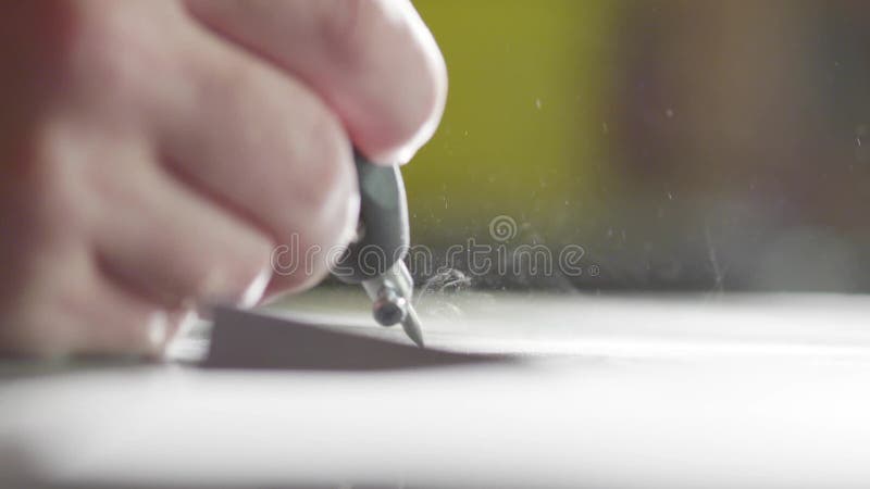 Macro of Worker S Hand is Sandblasting Writing on Dark Surface of ...