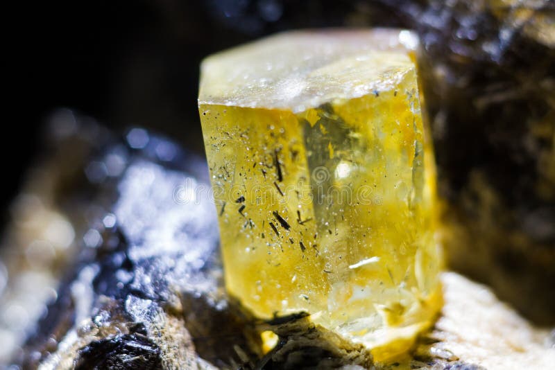 Raw Crystal of Heliodor (yellow Beryl) on Dark Stock Image - Image of ...