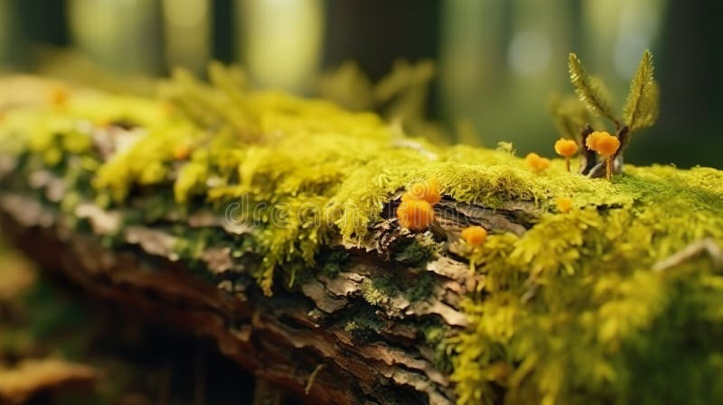 Macro Yellow Moss on Cortex Tree in Nature Beautiful Scene of Spring ...