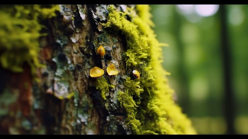 Macro Yellow Moss on Cortex Tree in Nature Beautiful Scene of Spring ...