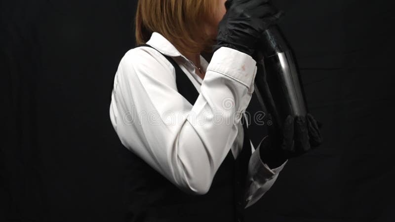 Macrography of Skilled Hands of a Bartender Shake a Cocktail Shaker ...