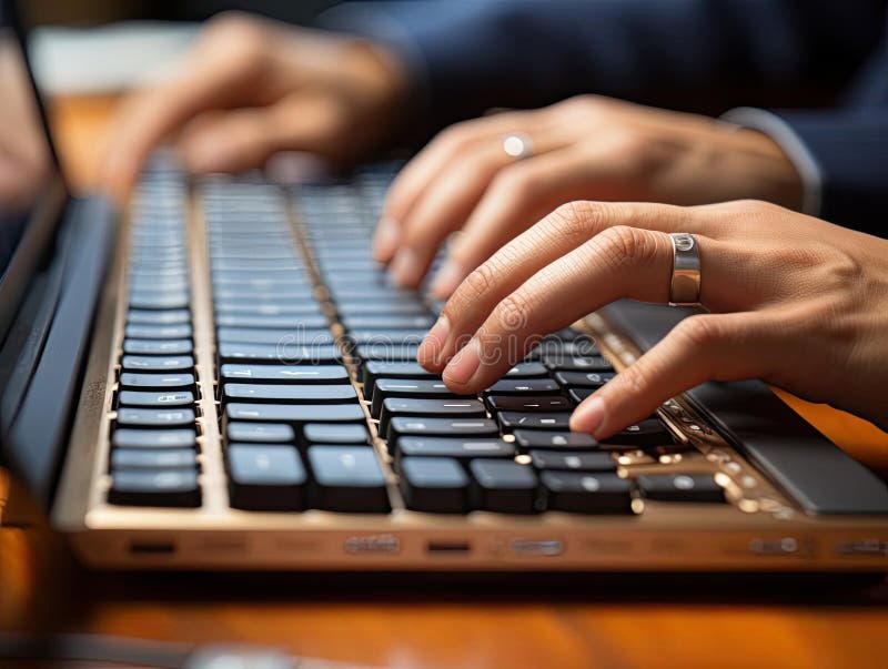 Macrolensed Hands Typing on Keyboard Intently Stock Illustration ...