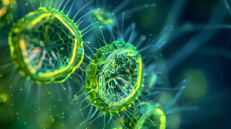 A Macrophotograph of a Single Phytoplankton Cell Its Intricate Structure and Bright Green ...