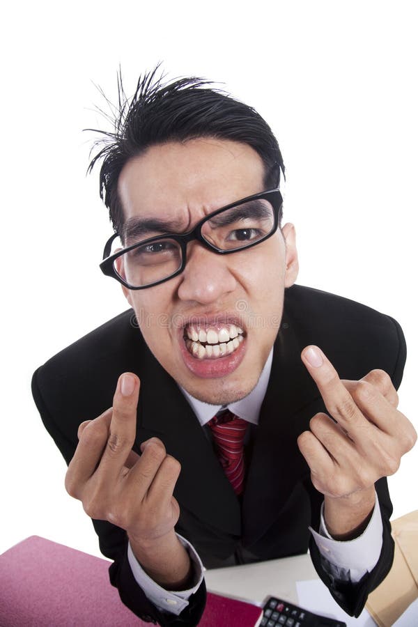 Mad Asian Businessman Isolated on White Stock Image - Image of open ...