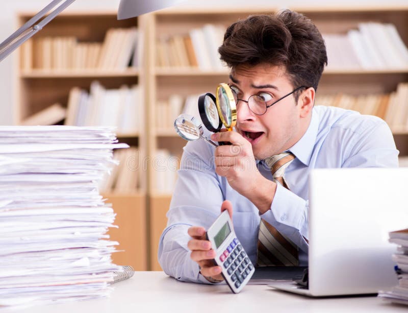 Mad Auditor Looking for Errors in the Report Stock Image - Image of ...
