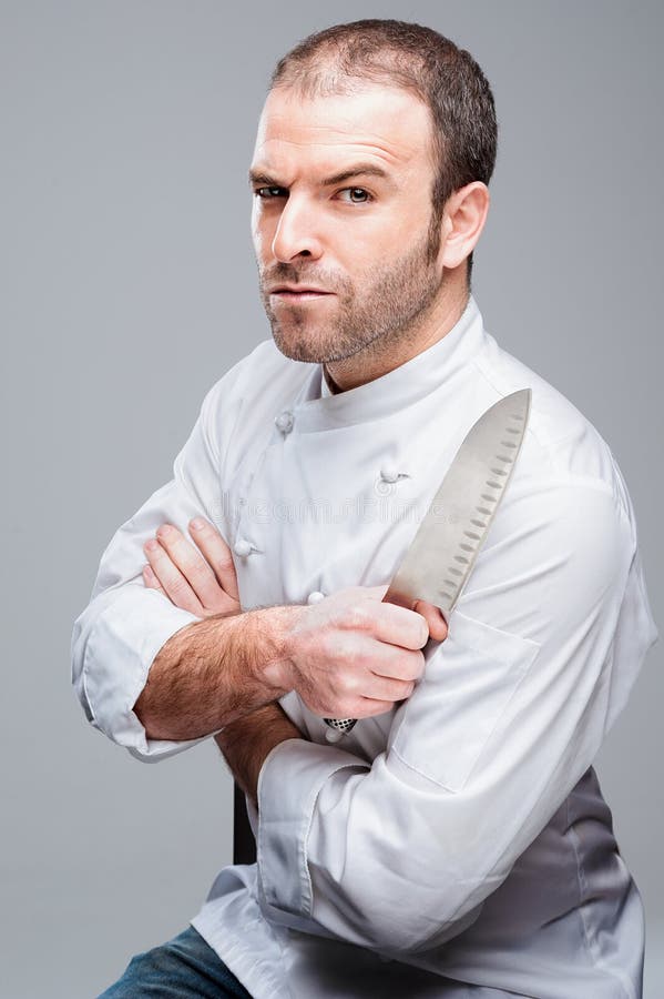 Mad Chef Holding a Big Knife Stock Image - Image of caucasian ...