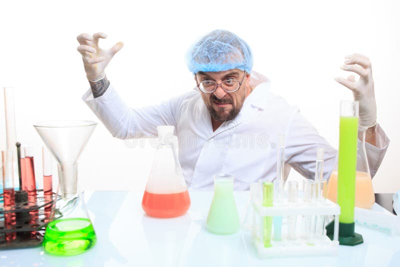 Mad Chemist in the Lab Doing Reaction Stock Photo - Image of color ...