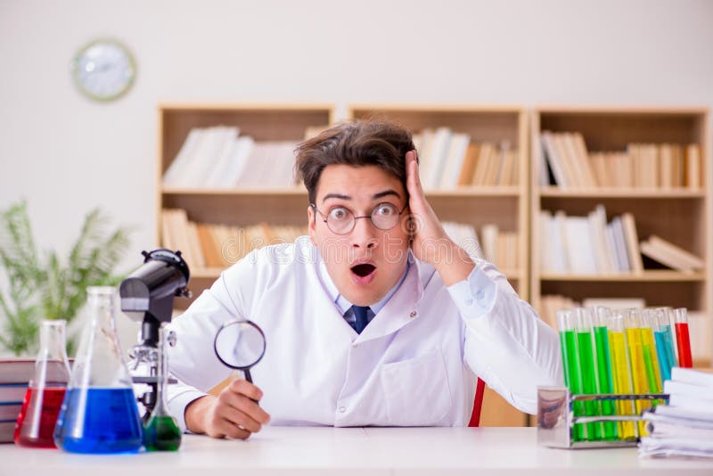 The Mad Crazy Scientist Doctor Doing Experiments in a Laboratory Stock ...