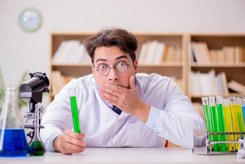 The Mad Crazy Scientist Doctor Doing Experiments in a Laboratory Stock ...