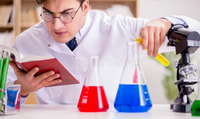 Mad Crazy Scientist Doctor Doing Experiments in a Laboratory Stock ...
