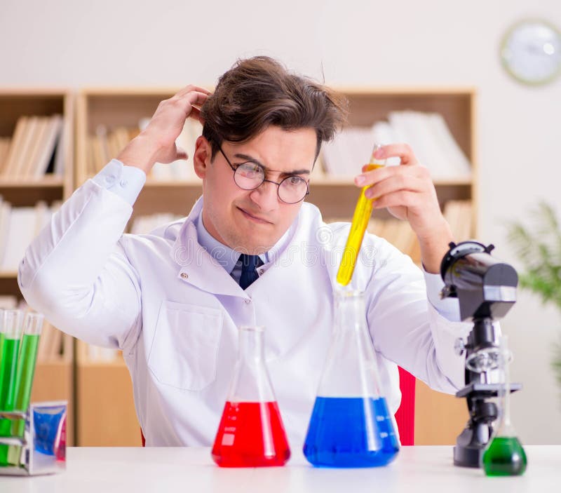 Mad Crazy Scientist Doctor Doing Experiments in a Laboratory Stock ...