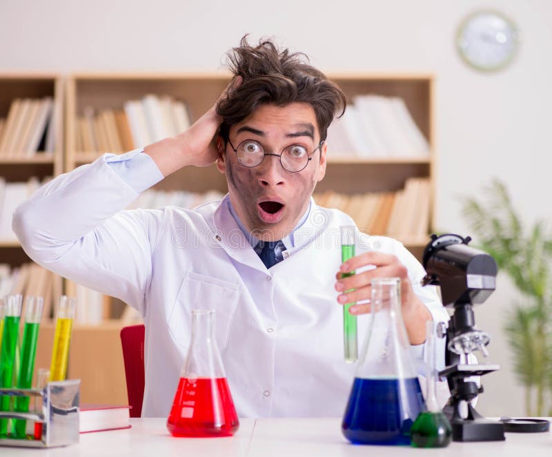 Mad Crazy Scientist Doctor Doing Experiments in a Laboratory Stock ...