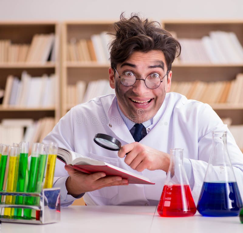 Mad Crazy Scientist Doctor Doing Experiments in a Laboratory Stock ...