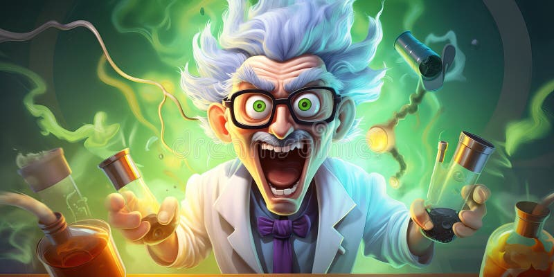 Mad Crazy Scientist Doctor Doing Experiments in a Laboratory Stock ...