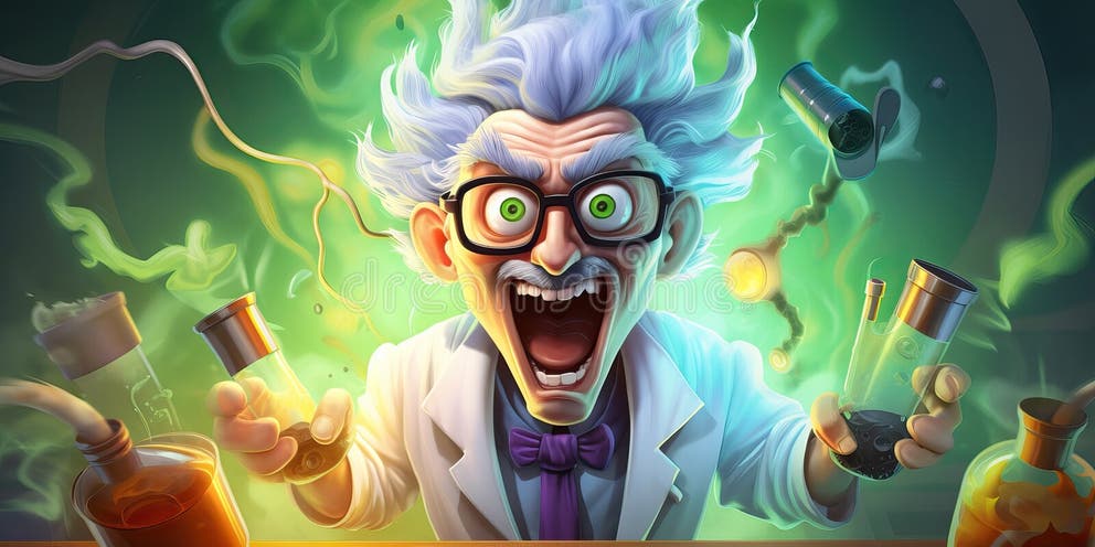 Mad Crazy Scientist Doctor Doing Experiments in a Laboratory Stock ...