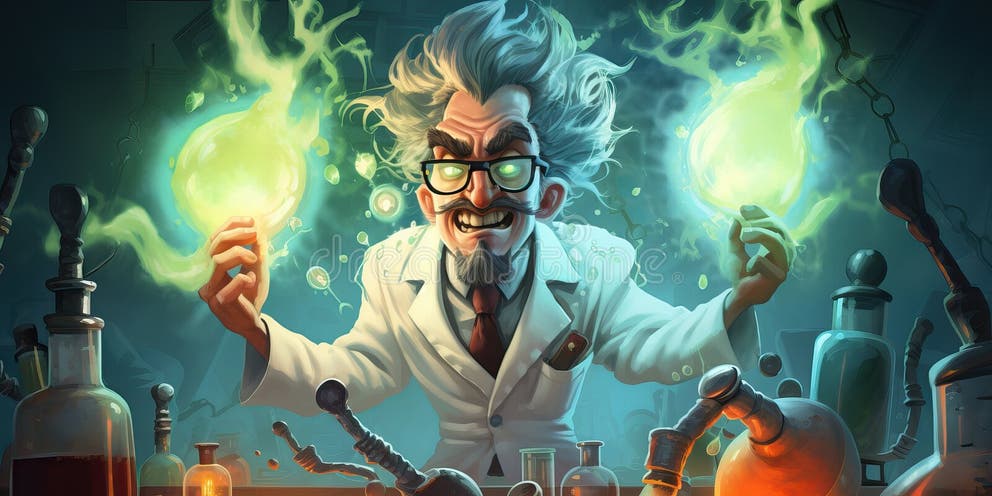 Mad Crazy Scientist Doctor Doing Experiments in a Laboratory Stock ...
