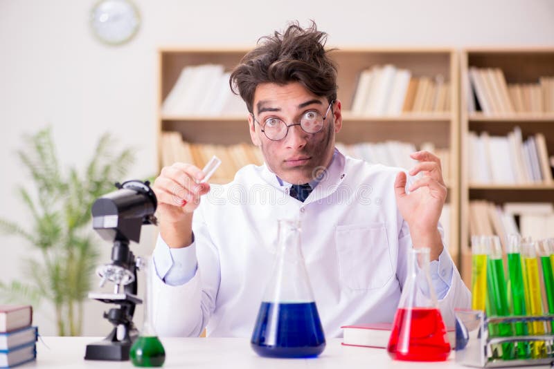 Mad Crazy Scientist Doctor Doing Experiments in a Laboratory Stock ...