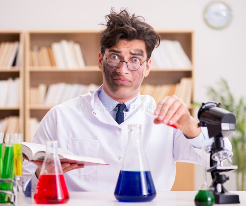 Mad Crazy Scientist Doctor Doing Experiments in a Laboratory Stock ...