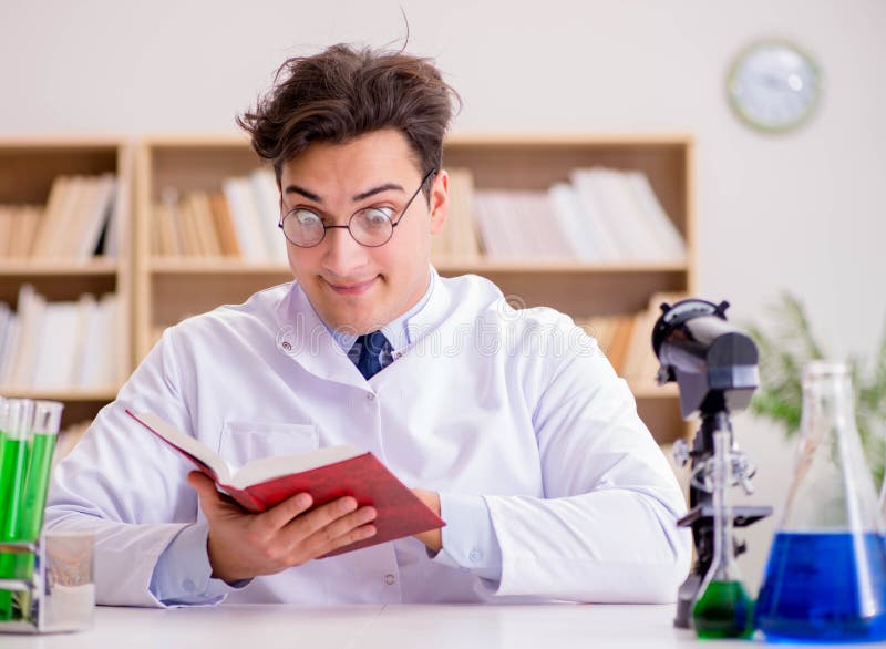 Mad Crazy Scientist Doctor Doing Experiments in a Laboratory Stock ...