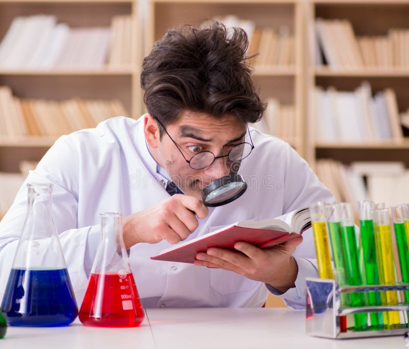Mad Crazy Scientist Doctor Doing Experiments in a Laboratory Stock ...