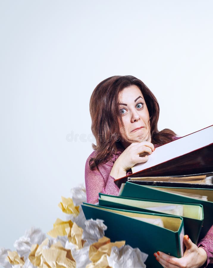 Mad Faced Teacher with Folders in Hands Stock Photo - Image of girl ...