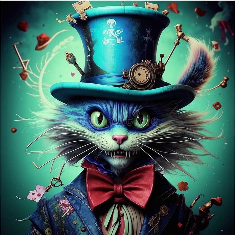 Mad Hatter as a cat stock image. Image of poster, comics - 365709599