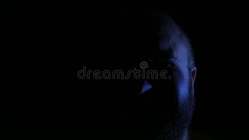 Mad Insane Crazy Evil Man Laughing in Darkness Closeup. 4K UHD Stock ...